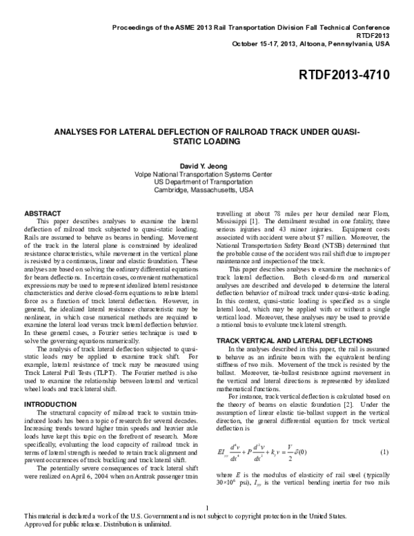 (PDF) Analyses for Lateral Deflection of Railroad Track Under Quasi ...