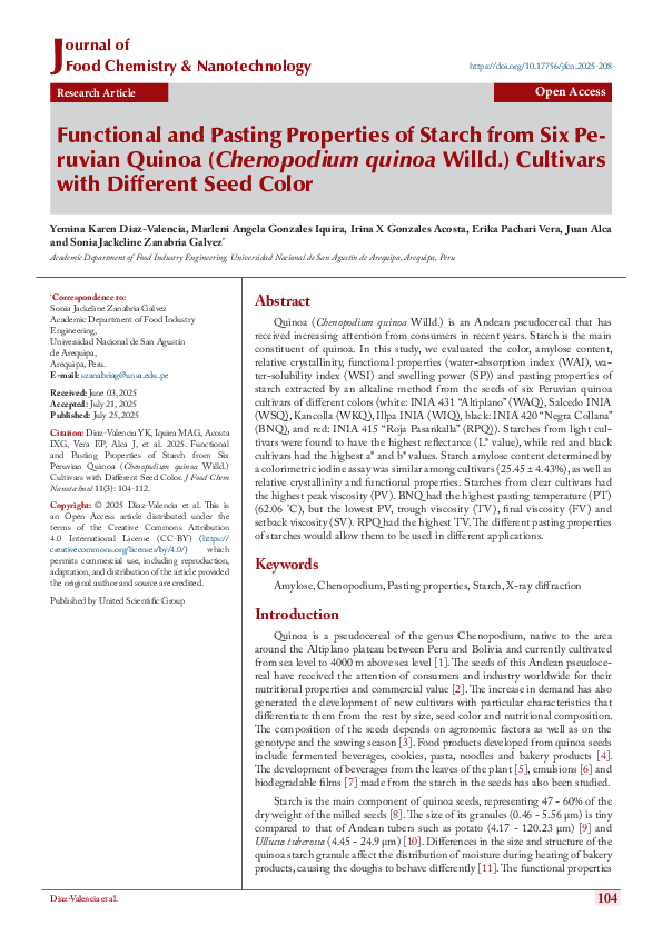 (PDF) Functional and Pasting Properties of Starch from Six Peruvian ...