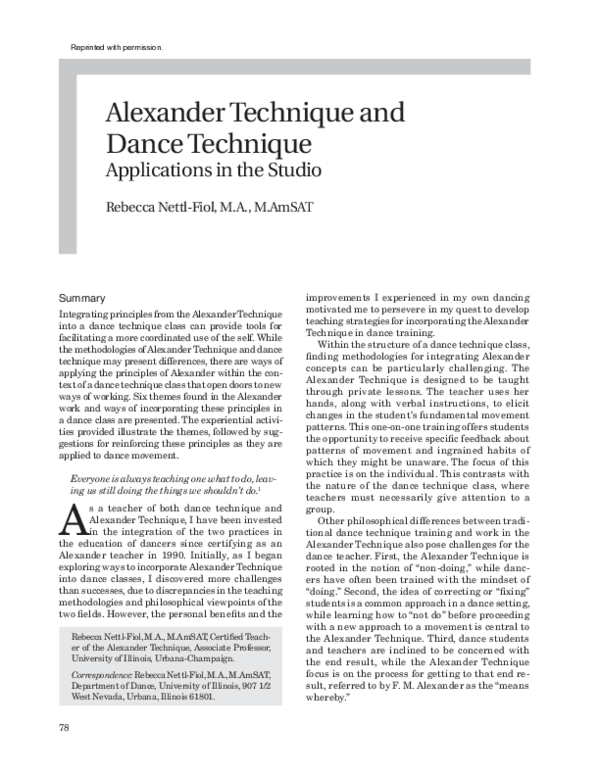 (PDF) Alexander Technique and Dance Technique: Applications in the Studio