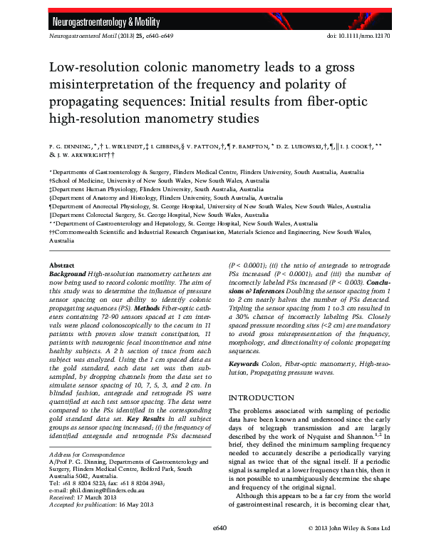 (PDF) Low‐resolution colonic manometry leads to a gross ...