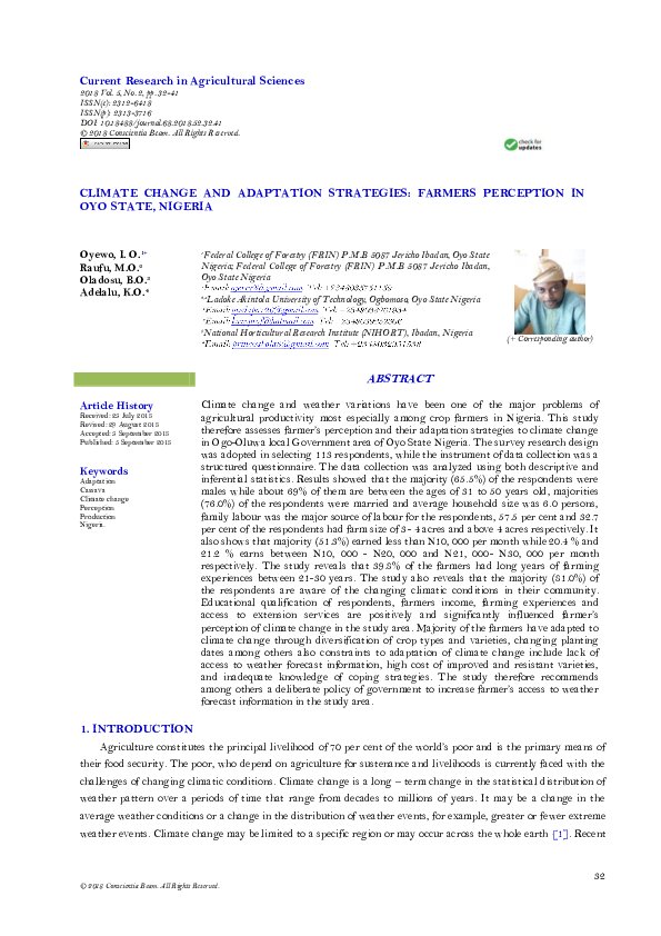 (PDF) Climate Change and Adaptation Strategies: Farmers Perception in ...