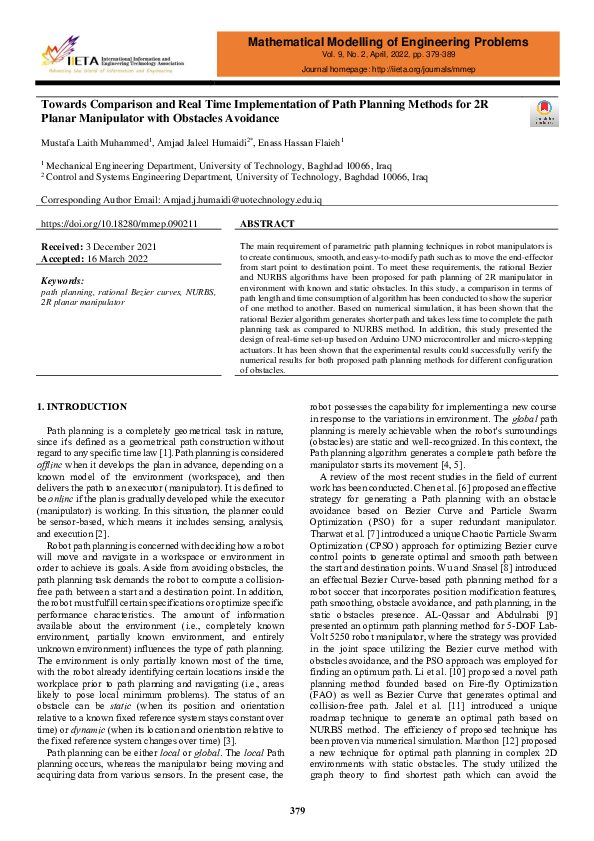 (PDF) Towards Comparison and Real Time Implementation of Path Planning ...