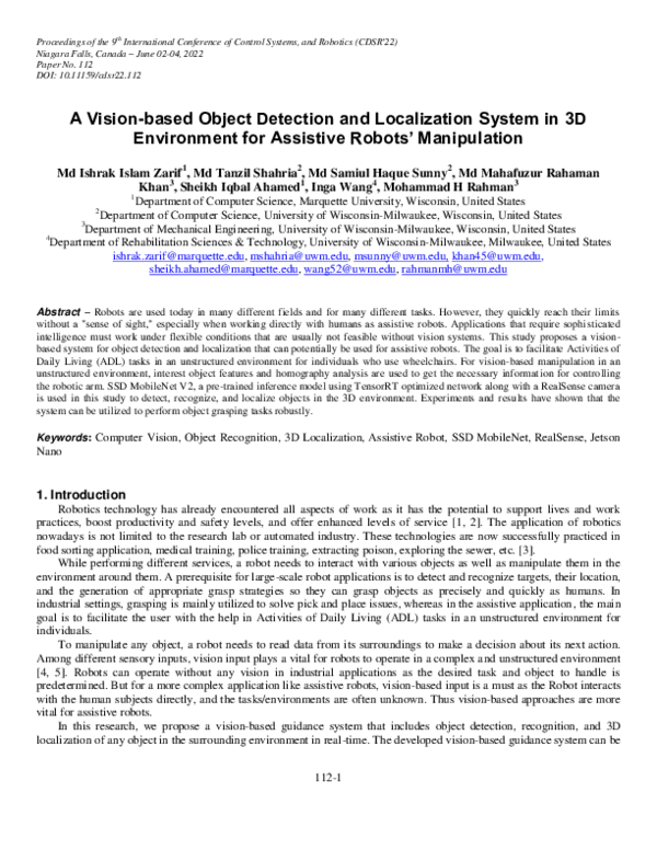 (PDF) A Vision-based Object Detection and Localization System in 3D ...