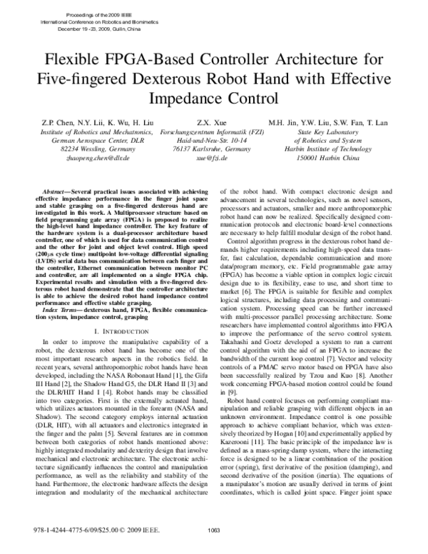 (PDF) Flexible FPGA-based controller architecture for five-fingered dexterous robot hand with ...