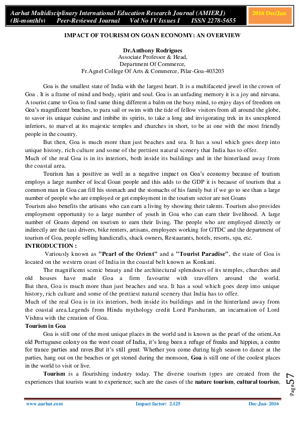 (PDF) Impact of Tourism on Goan Economy: An Overview
