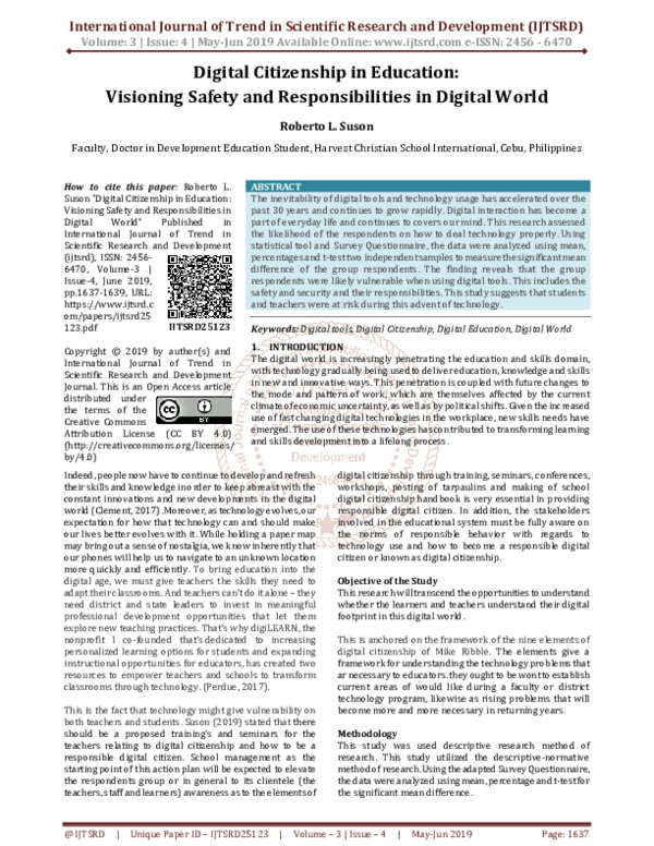 (PDF) Digital Citizenship in Education Visioning Safety and Responsibilities in Digital World