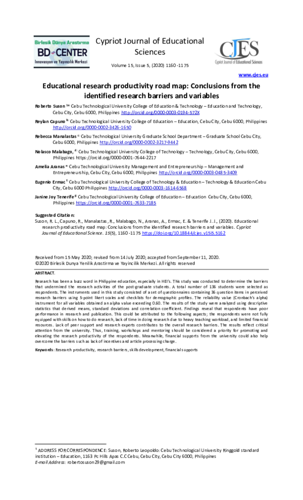 (PDF) Educational research productivity road map: Conclusions from the ...