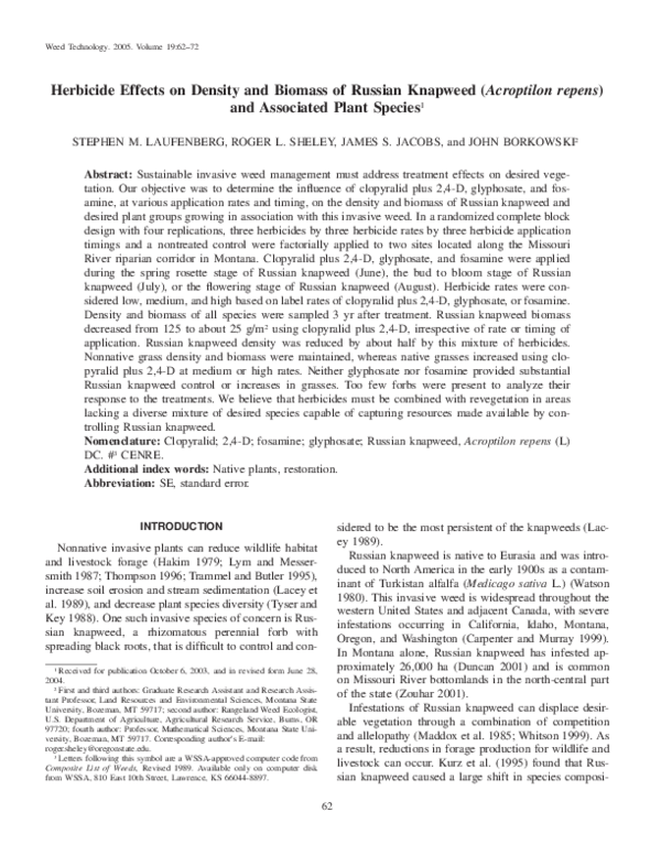 (PDF) Herbicide Effects on Density and Biomass of Russian Knapweed ...