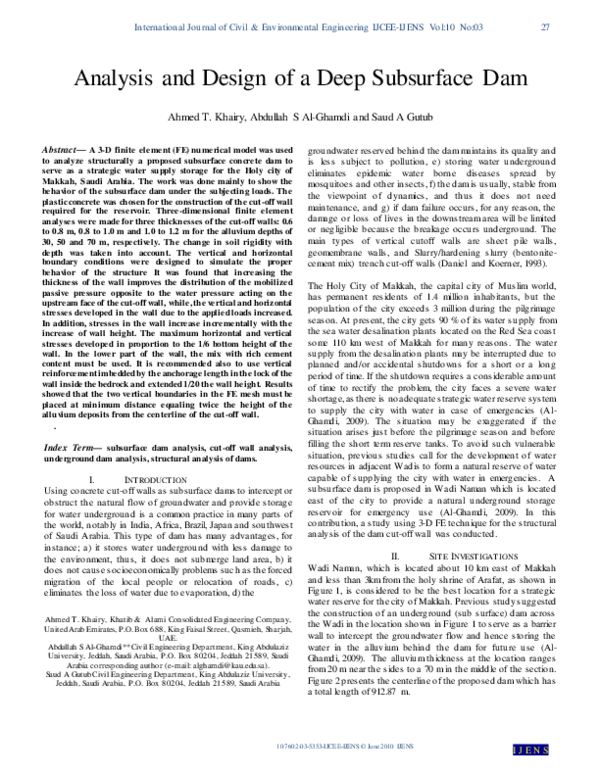 (PDF) Analysis and Design of a Deep Subsurface Dam