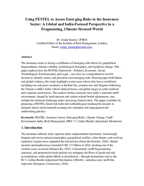 (PDF) Using PESTEL to Assess Emerging Risks in the Insurance Sector: A ...