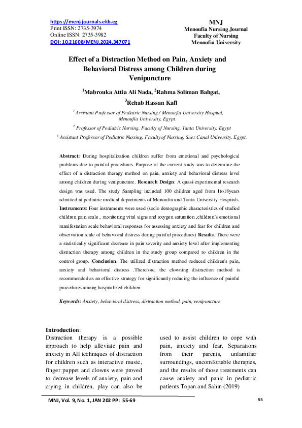 (PDF) Effect of a Distraction Method on Pain, Anxiety and Behavioral ...