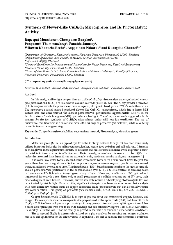 (PDF) Synthesis of Flower-Like CuBi2O4 Microspheres and Its ...
