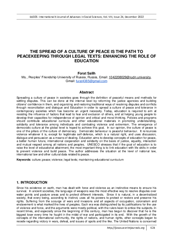 (PDF) The Spread of a Culture of Peace is the Path to Peacekeeping ...