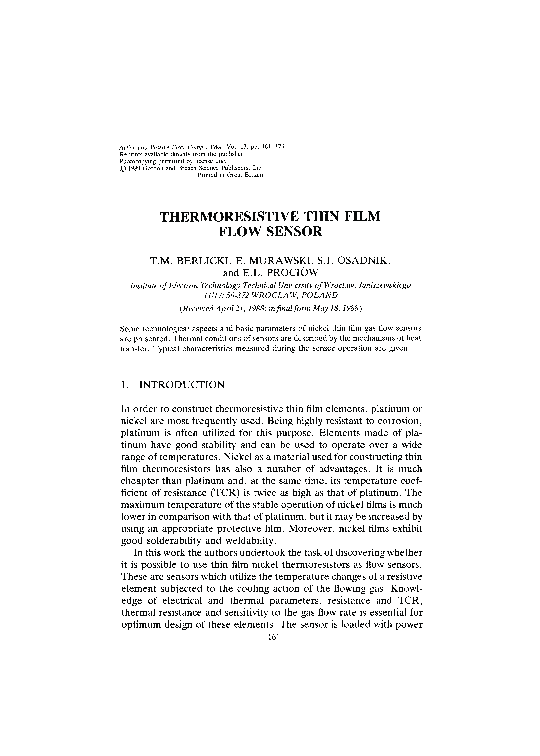 (PDF) Thermoresistive Thin Film Flow Sensor
