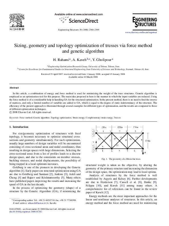 (PDF) Sizing, geometry and topology optimization of trusses via force method and genetic algorithm