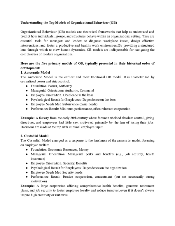(PDF) Understanding the Top Models of Organizational Behaviour (OB
