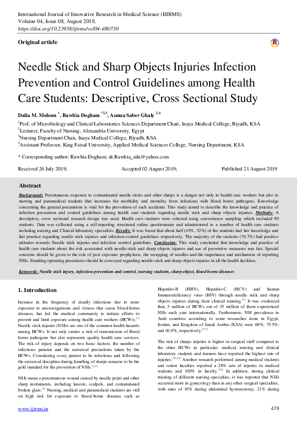(PDF) Needle Stick and Sharp Objects Injuries Infection Prevention and ...