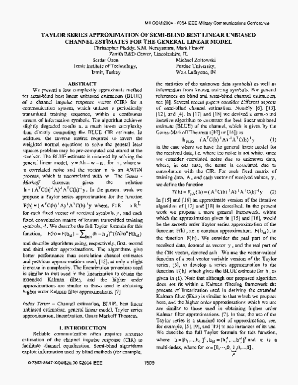 (PDF) Taylor series approximation of semi-blind best linear unbiased ...