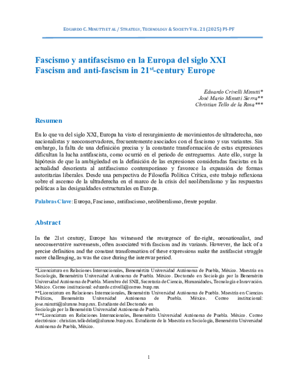 (PDF) Fascismo y antifascismo en la Europa del siglo XXI Fascism and ...