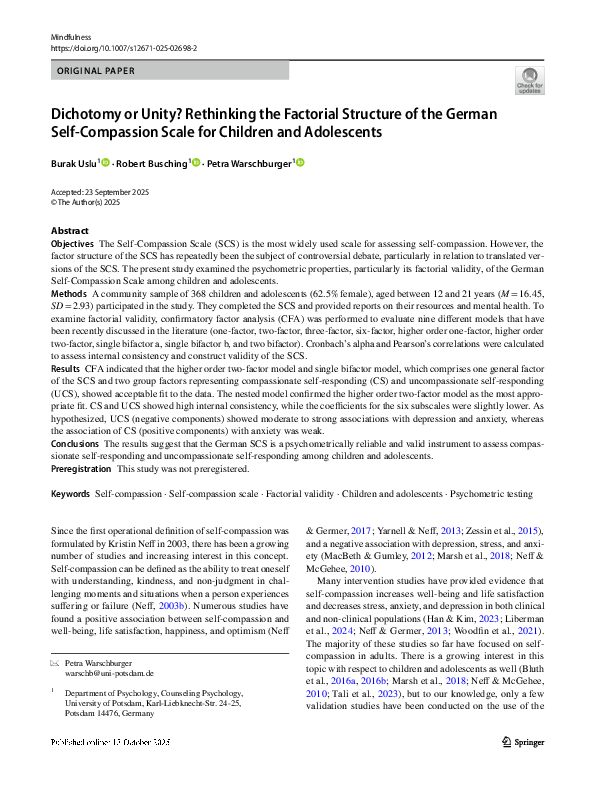 (PDF) Dichotomy or Unity? Rethinking the Factorial Structure of the ...