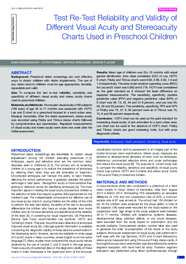 (PDF) Test Re-Test Reliability and Validity of Different Visual Acuity ...