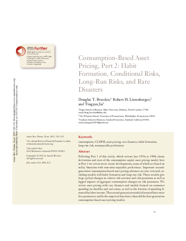 (PDF) Consumption-Based Asset Pricing, Part 2: Habit Formation ...