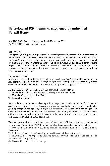 (PDF) Behaviour of PSC beams strengthened by unbonded Parafil Ropes