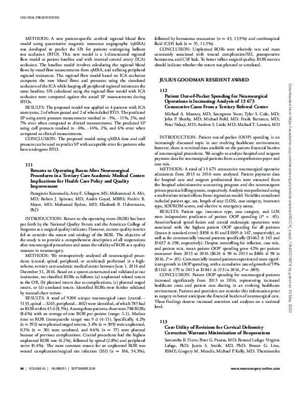 (PDF) 111 Returns to Operating Room After Neurosurgical Procedures in a ...