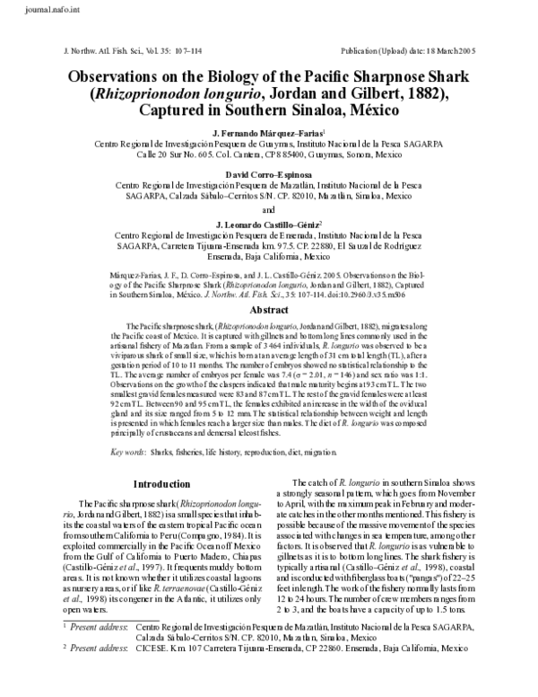 (PDF) Observations on the Biology of the Pacific Sharpnose Shark ...