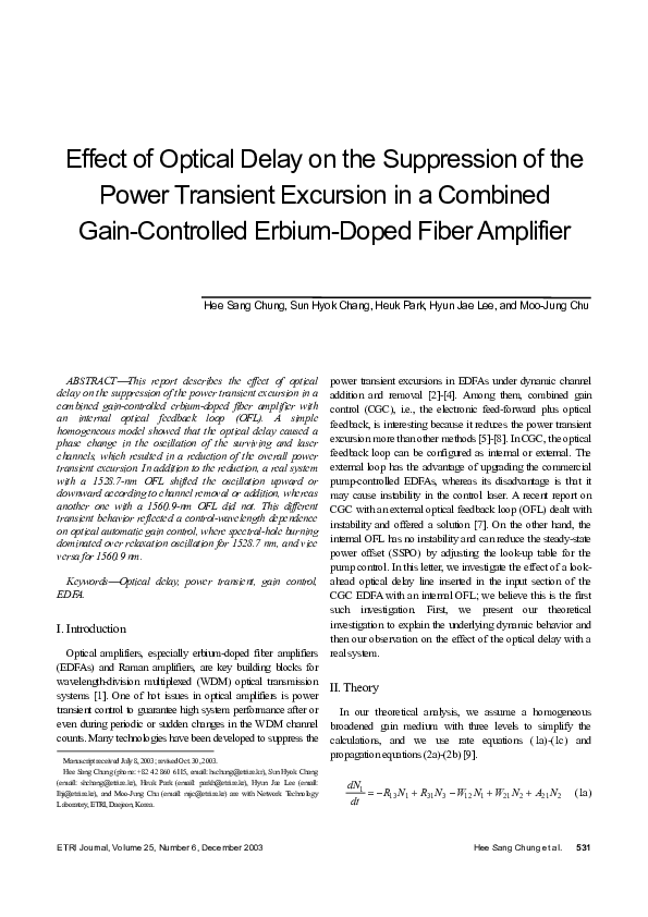 (PDF) Effect of Optical Delay on the Suppression of the Power Transient ...