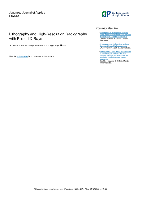 (PDF) Lithography and High-Resolution Radiography with Pulsed X-Rays