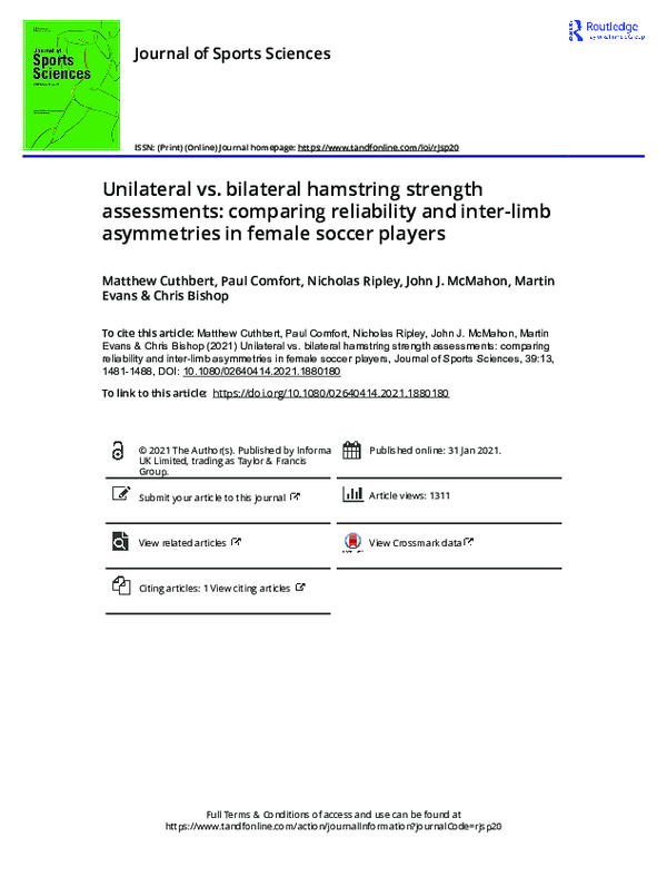 (PDF) Unilateral vs. bilateral hamstring strength assessments ...