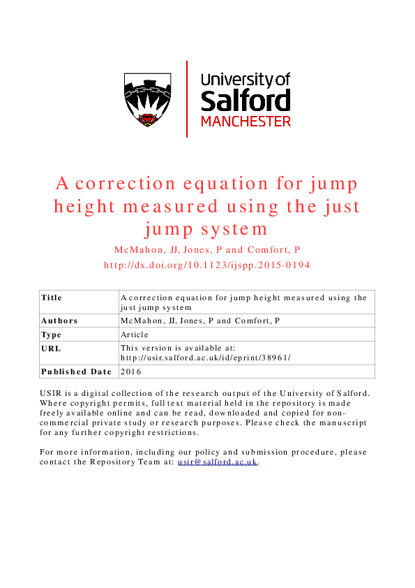 (PDF) A Correction Equation for Jump Height Measured Using the Just ...