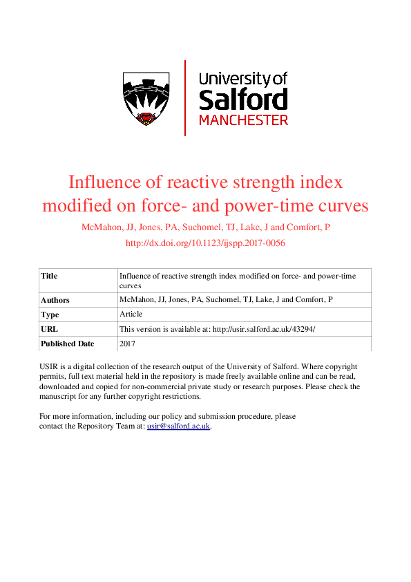 (PDF) Influence of the Reactive Strength Index Modified on Force– and ...