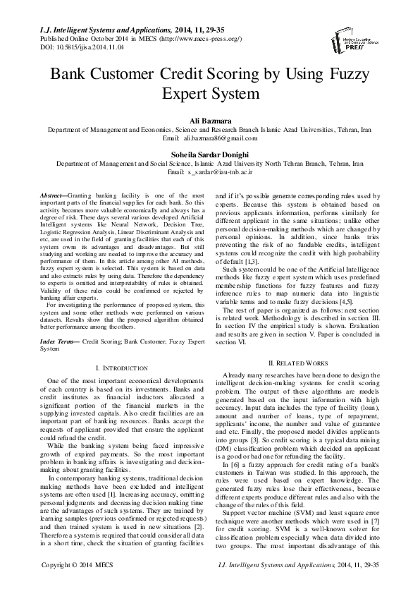 (PDF) Bank Customer Credit Scoring by Using Fuzzy Expert System