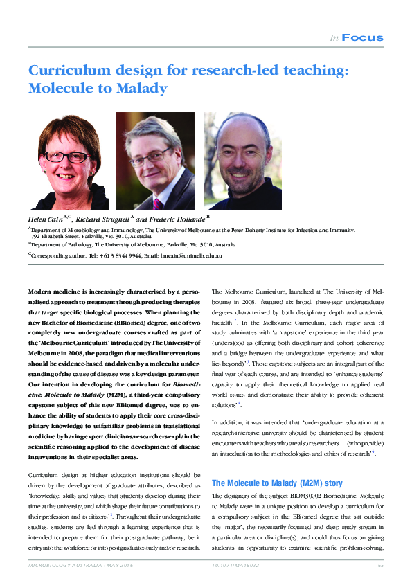 (PDF) Curriculum design for research-led teaching: Molecule to Malady