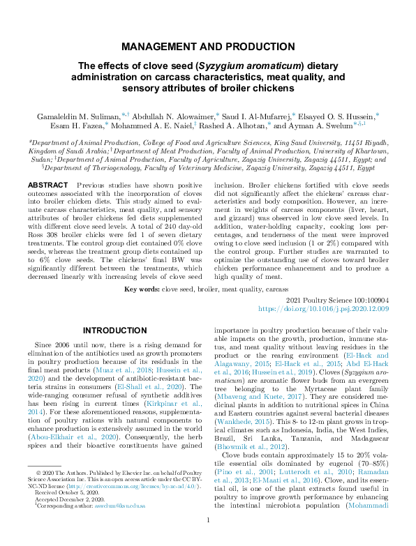 (PDF) The effects of clove seed (Syzygium aromaticum) dietary ...