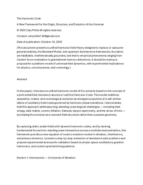 (PDF) The Harmonic Code A New Framework for the Origin, Structure, and ...