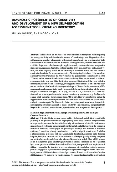 (PDF) Diagnostic possibilities of creativity and development of a new ...