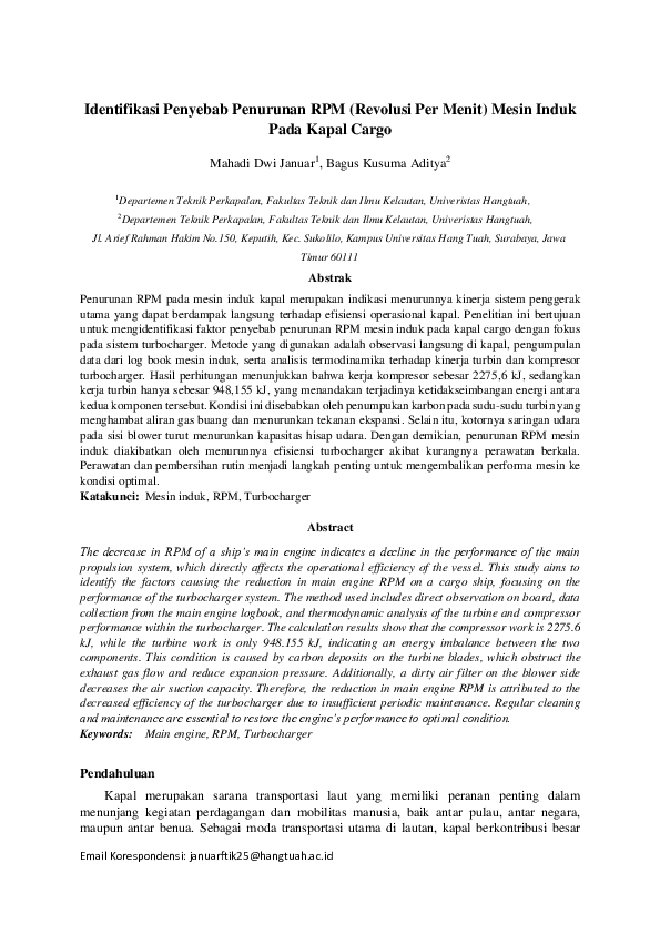 (PDF) Identifikasi Penyebab Penurunan RPM (Revolusi Per Menit) Mesin ...