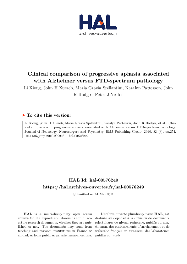 (PDF) Clinical comparison of progressive aphasia associated with ...