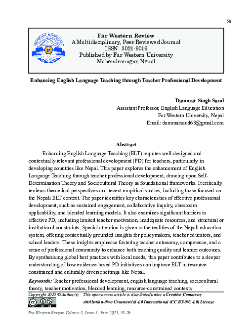 (PDF) Enhancing English Language Teaching through Teacher Professional ...