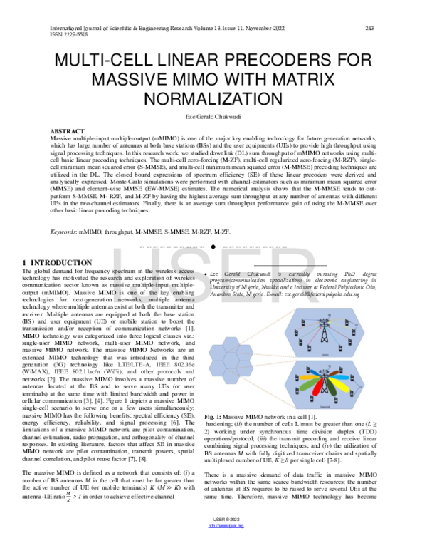 (PDF) MULTI-CELL LINEAR PRECODERS FOR MASSIVE MIMO WITH MATRIX ...