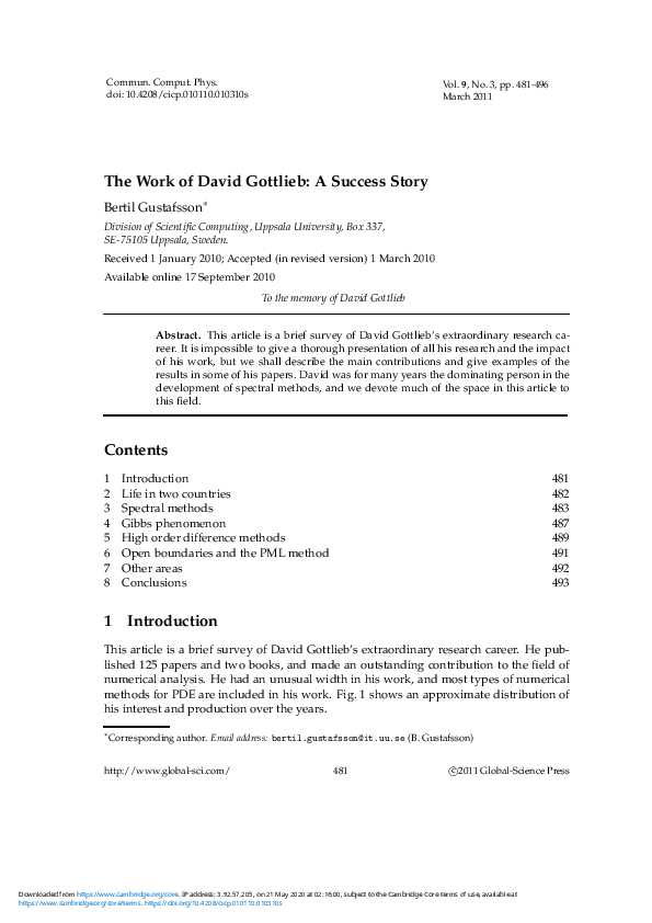 (PDF) The Work of David Gottlieb: A Success Story