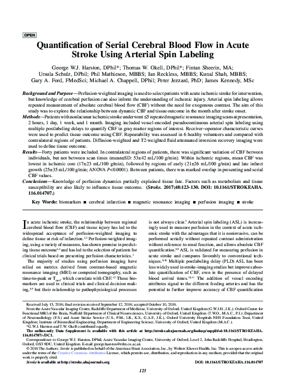 (PDF) Quantification of Serial Cerebral Blood Flow in Acute Stroke ...