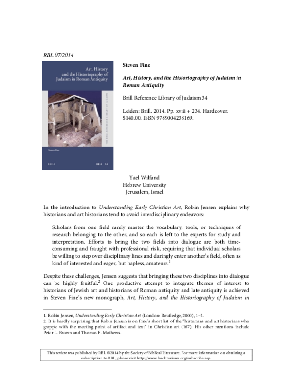 (PDF) Review of Art, History and the Historiography of Judaism in Roman ...