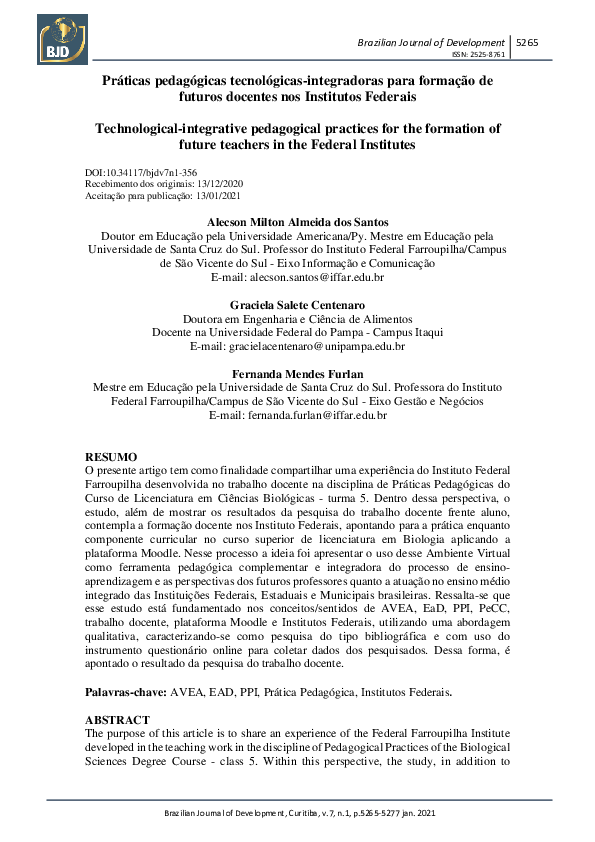 (PDF) Práticas Pedagógicas Tecnológicas-Integradoras Para Formação De ...