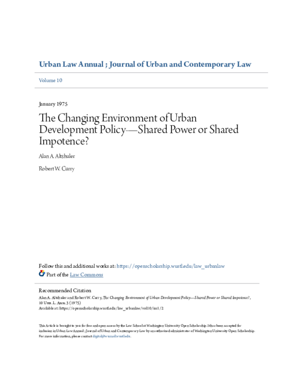 (PDF) Changing Environment of Urban Development Policy--Shared Power or ...