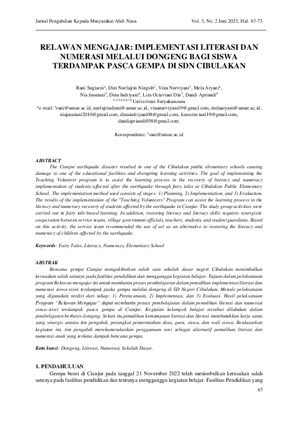 (PDF) Relawan Mengajar: Implementasi Literasi Dan Numerasi Melalui ...