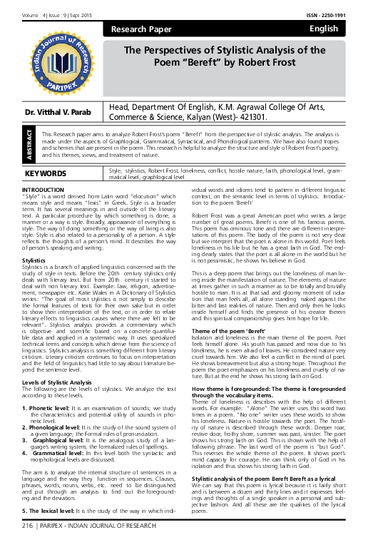 (PDF) The Perspectives of Stylistic Analysis of the Poem "Bereft" by ...